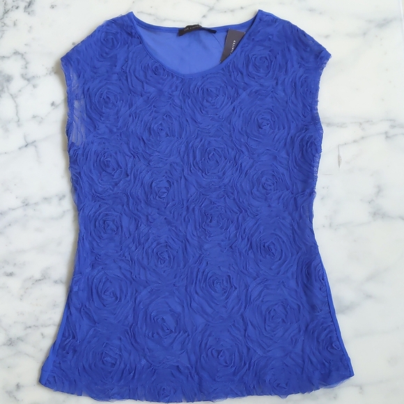 The Limited | Tops | Nwt The Limited 3d Rose Patterned Electric Blue Sheer Sleeveless Blouse ...